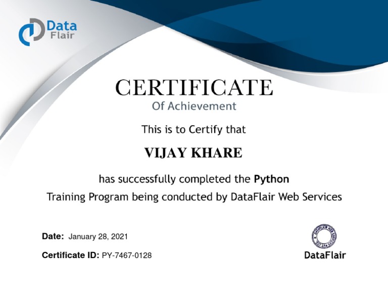 Vijay Kumar Khare Python Course Python Certificate DataFlair | PDF