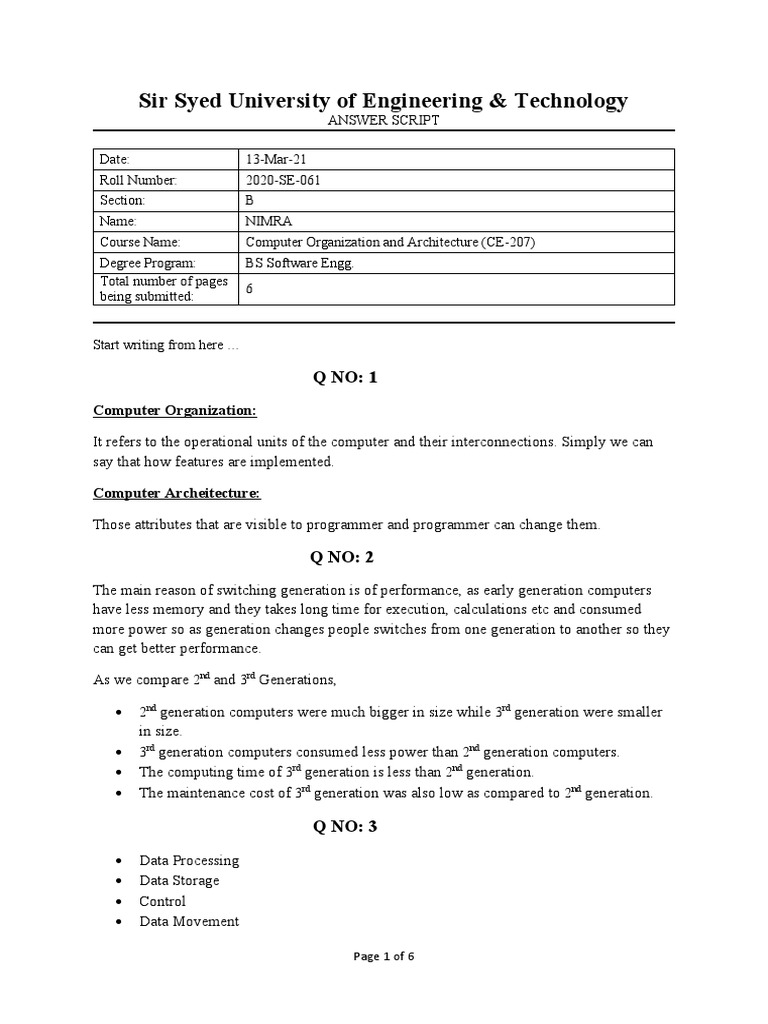 Sir Syed University of Engineering & Technology: Computer Organization ...