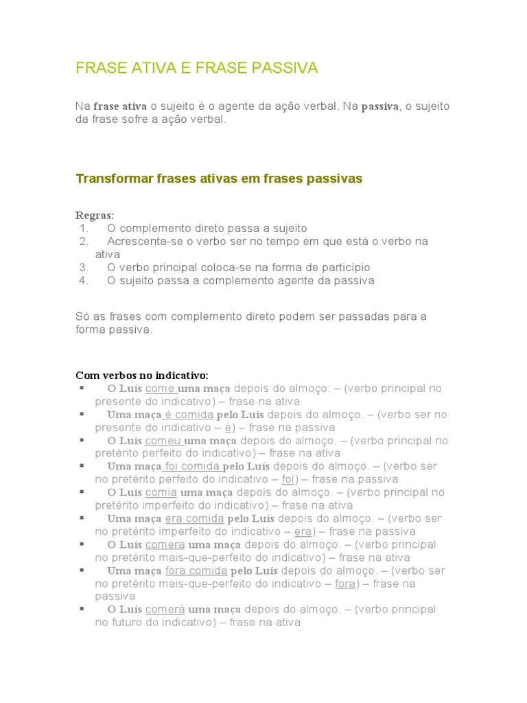 Frase Ativa e Frase Passiva | PDF | Comunicação humana | Sintaxe