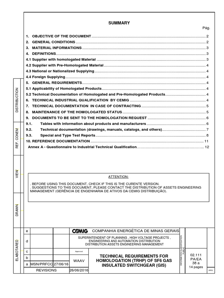 Technical Requiremetns For SF6 Switchgear | PDF | Transformer | Specification (Technical Standard)