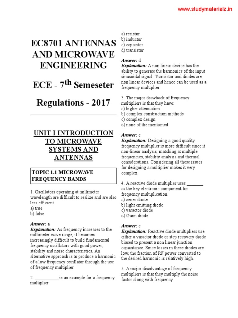EC8701 Antennas and Microwave Engineering | PDF | Antenna (Radio ...