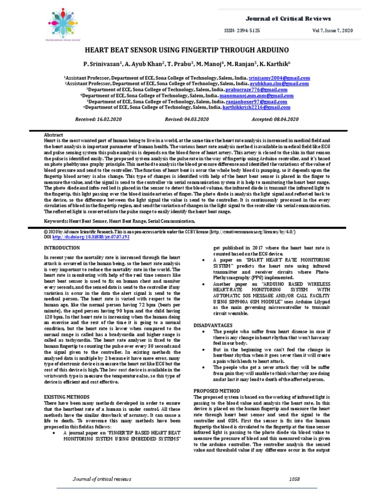 Heart Beat Sensor Using Fingertip Through Arduino | PDF | Heart Rate | Heart