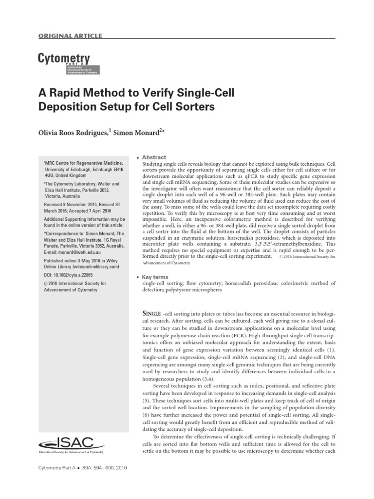 Single-cell sorting verification method | PDF | Flow Cytometry | Elisa