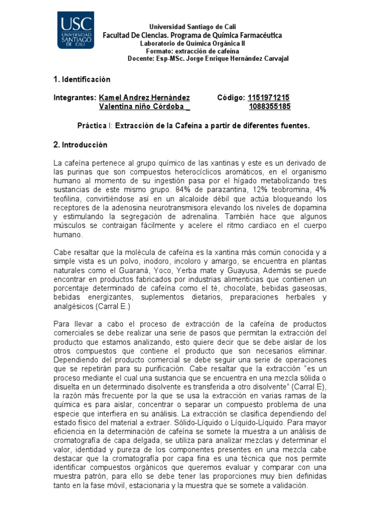 Informe 01 De Laboratorio Extracción Cafeina Pdf Solubilidad