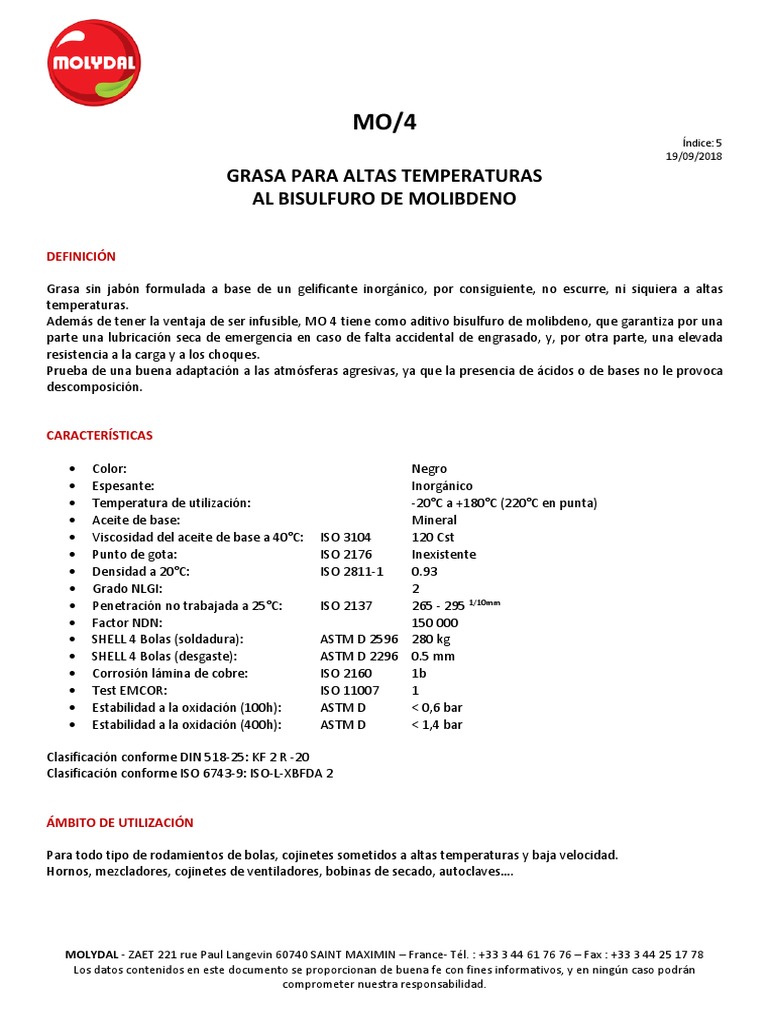 MOLYDAL Lubricantes Grasas Industriales y Pastas de Montaje Fiche ...