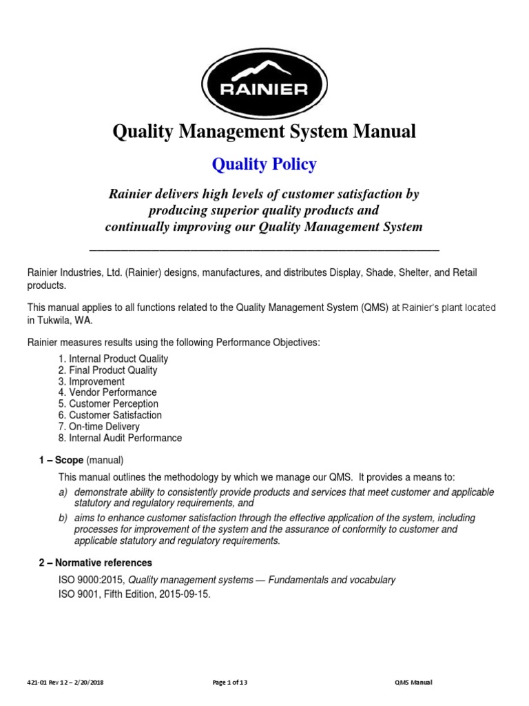 Quality Management System Manual | Download Free PDF | Quality ...