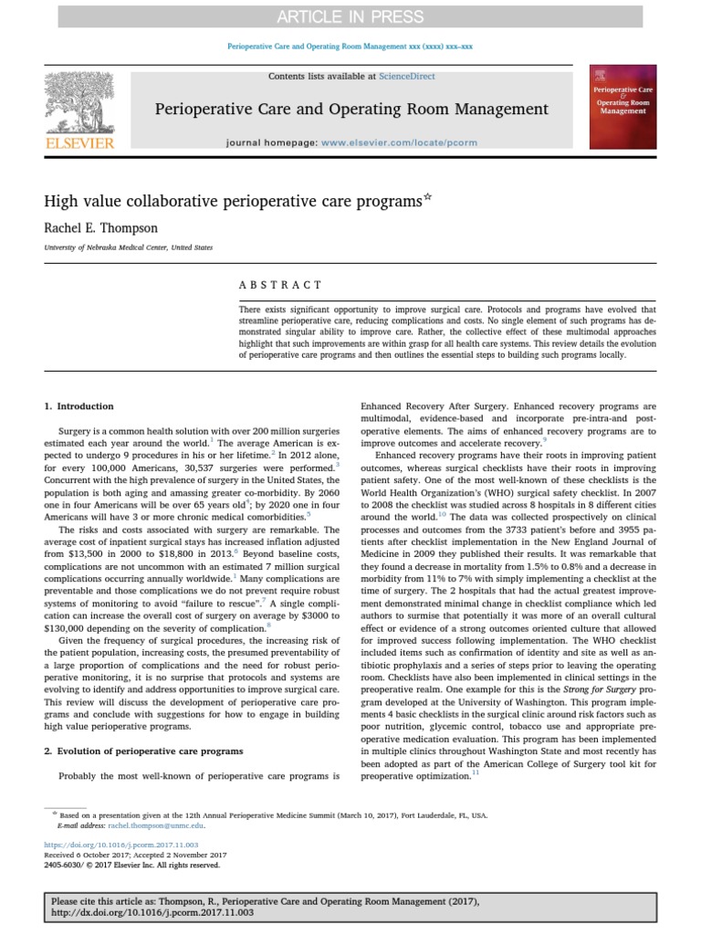 High Value Collaborative Perioperative Care Programs | PDF ...