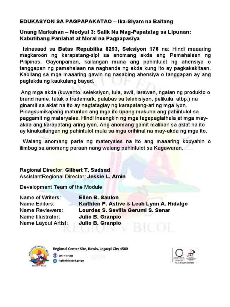 Esp G9-Q1-M3 | PDF