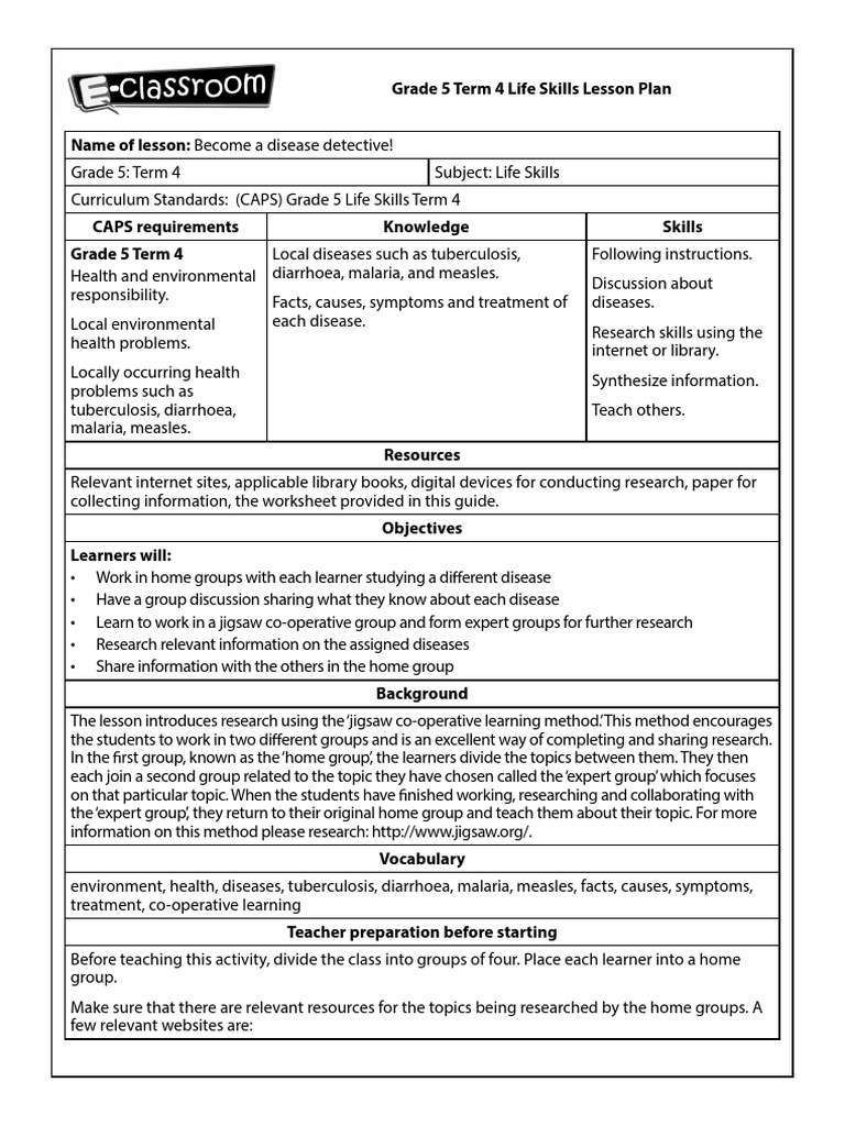 Engg5t4 Ls Become A Disease Detective Lesson Plan | PDF | Expert | Learning
