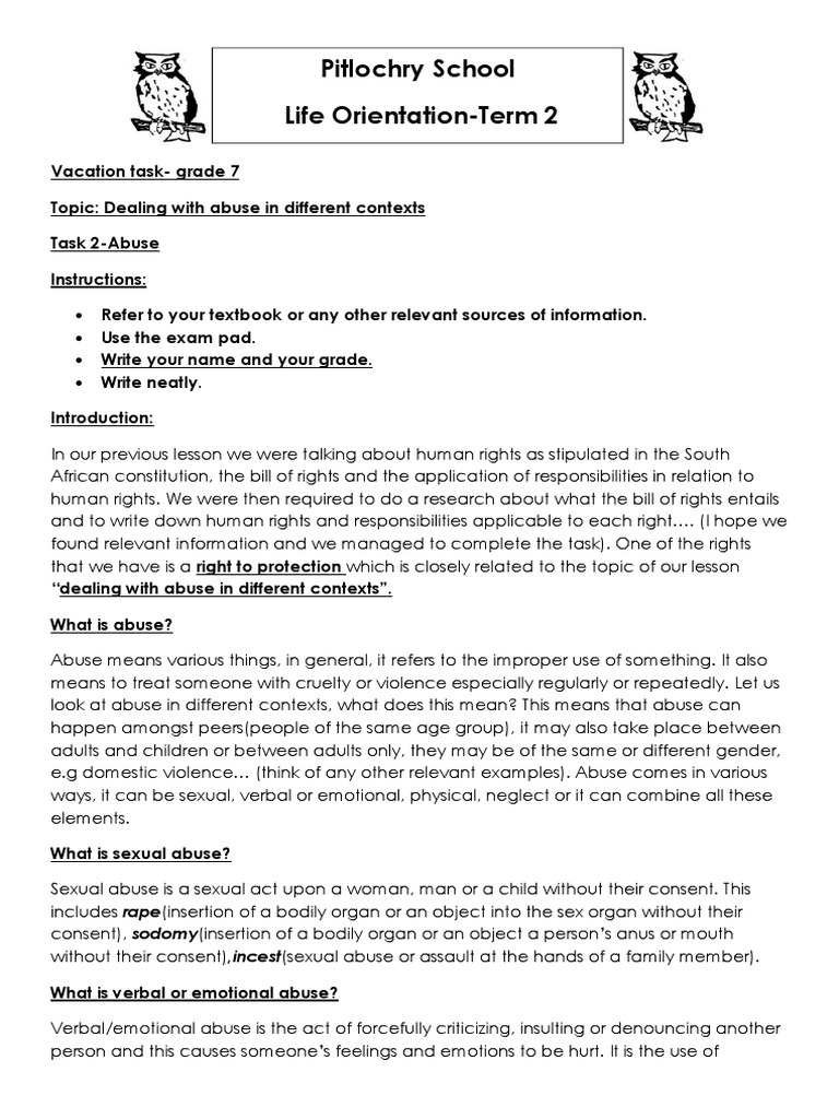 Grade 7 LO Task2 | PDF | Domestic Violence | Psychological Abuse