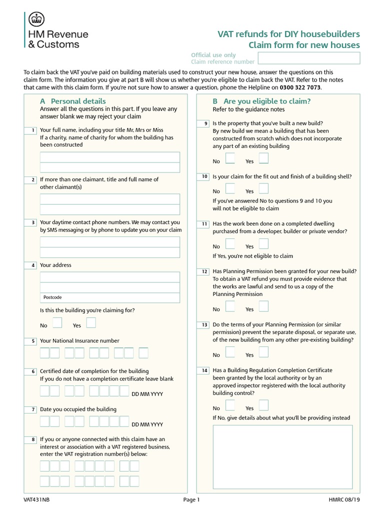 VAT431NB Form and Notes | Download Free PDF | Value Added Tax | Probate