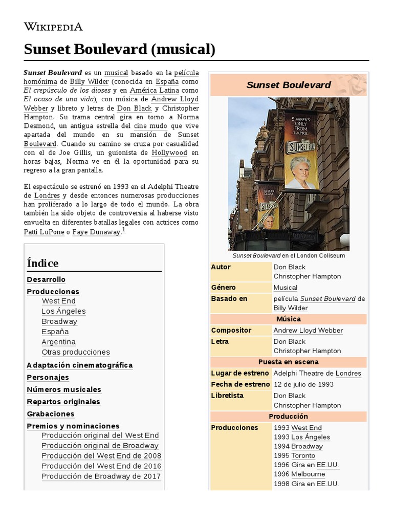 Sunset Boulevard (Musical) | PDF | Las artes escénicas | Entretenimiento
