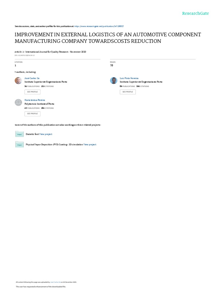 Improvement in External Logistics of An Automotive Component ...