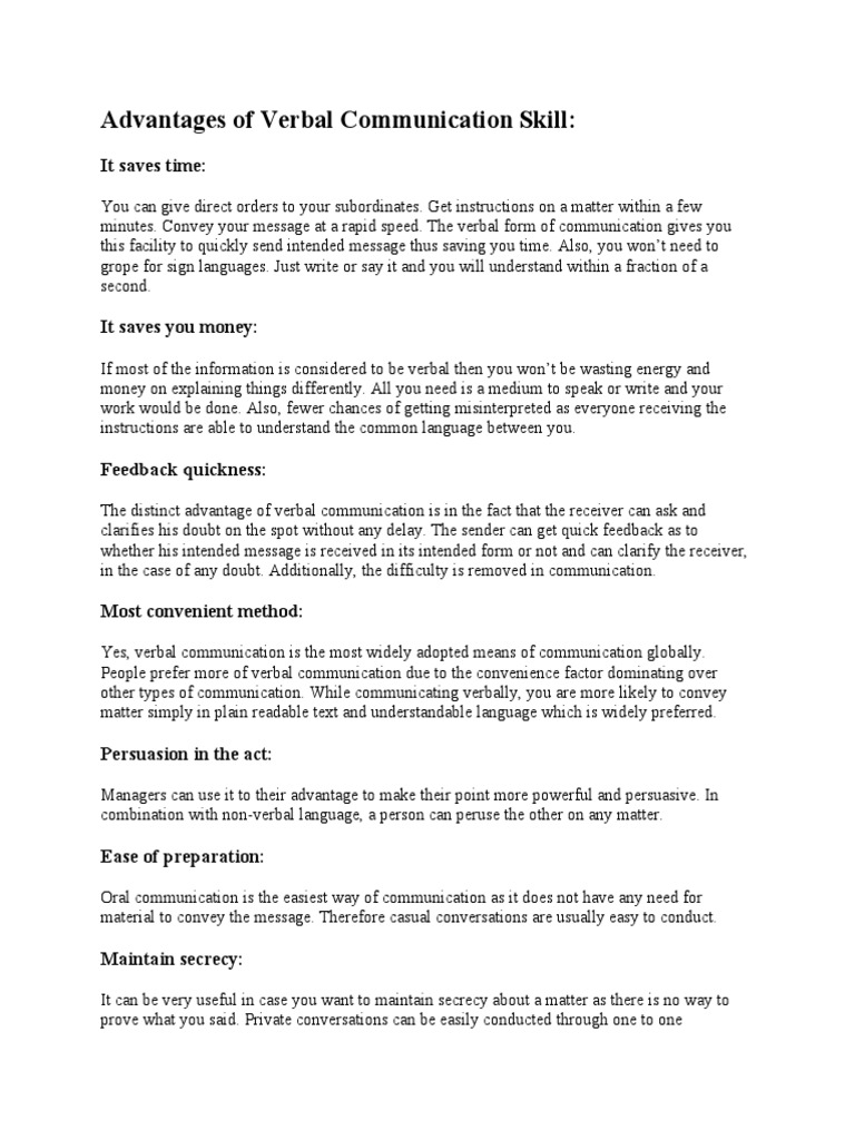 Advantages of Verbal Communication Skill:: It Saves Time | PDF ...
