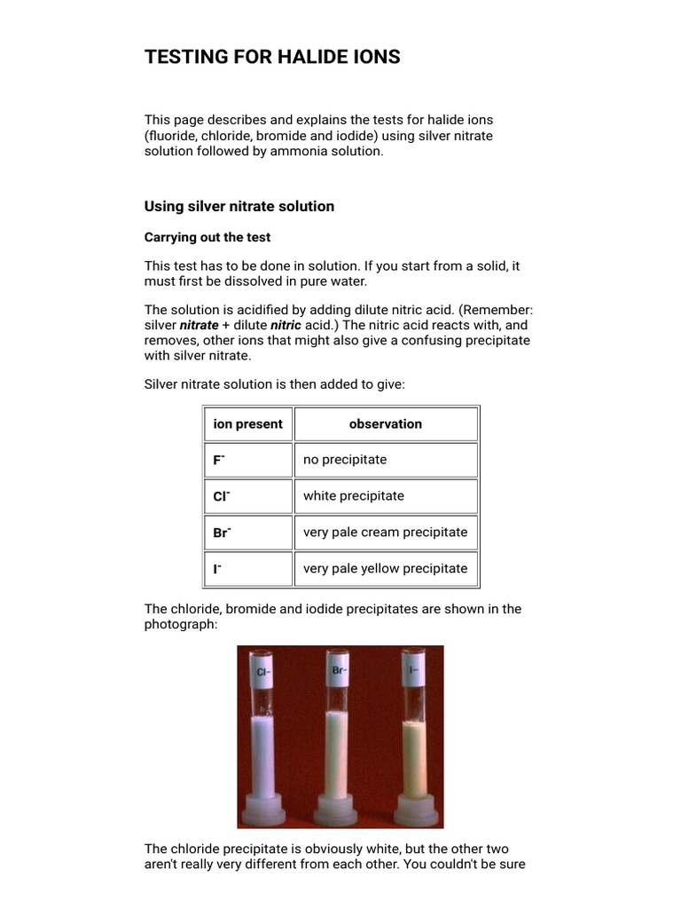 Testing For Halide Ions | PDF | Precipitation (Chemistry) | Silver