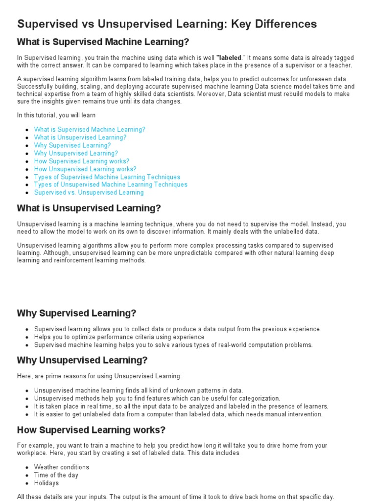 Supervised vs Unsupervised Learning Guide | PDF | Machine Learning | Statistical Classification