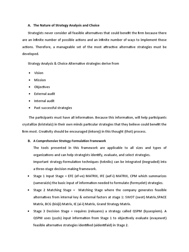 A. The Nature of Strategy Analysis and Choice | PDF | Swot Analysis | Goal