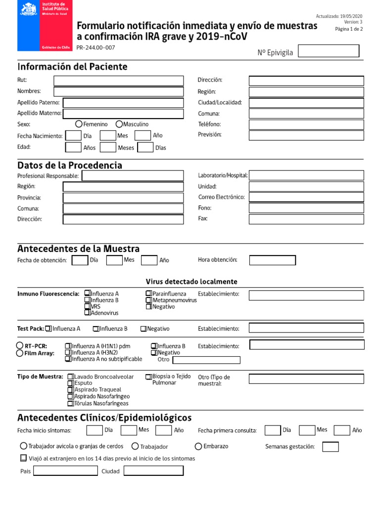 Formulario de Notificación IRA y 2019-nCoV | PDF