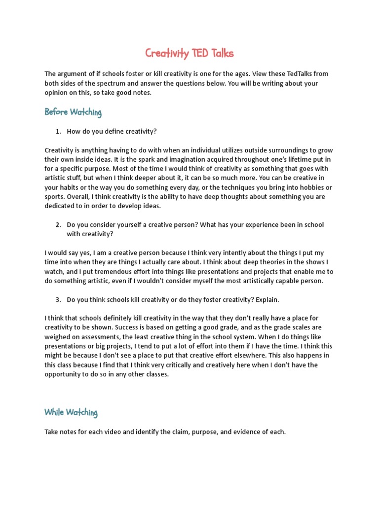 Creativity Ted Talks 1 | PDF | Creativity | Idea
