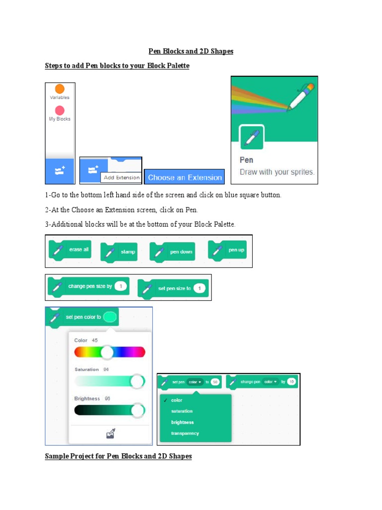 Using Pen Blocks in Scratch | PDF