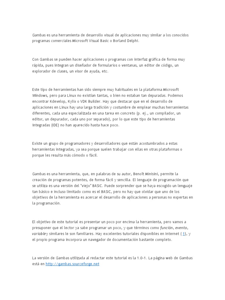Gambas Tutorial | PDF | Básico | Archivo de computadora