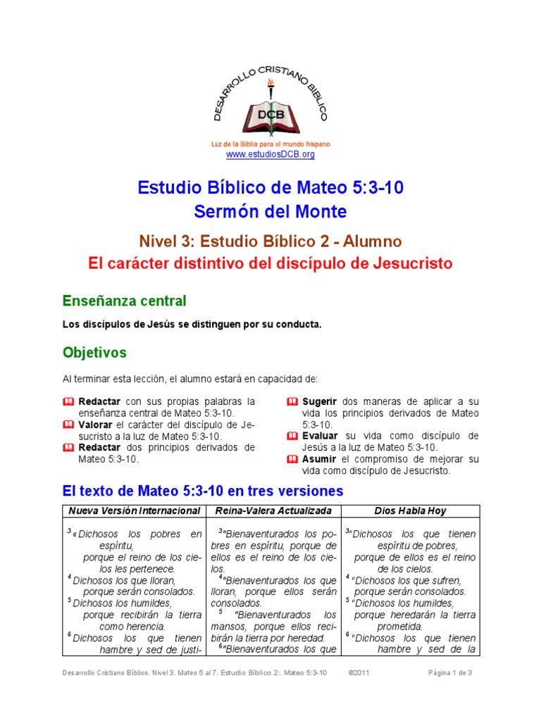 El Carácter Distintivo Del Discípulo de Jesucristo (Mateo 5.3-10) A ...