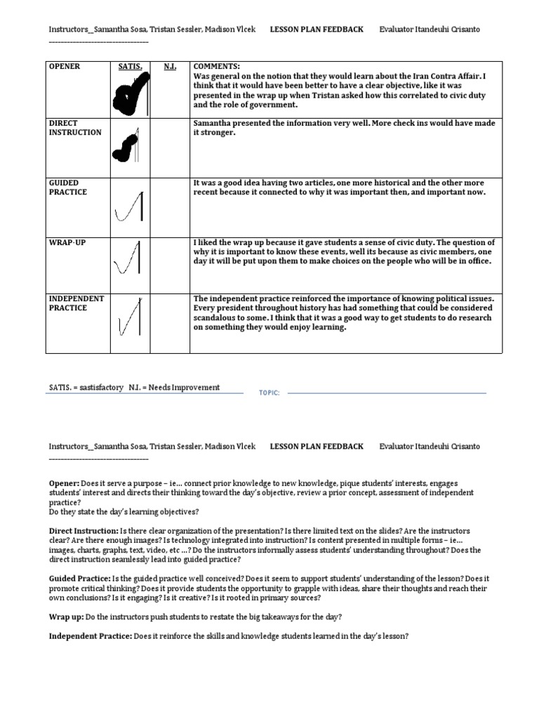 Lesson Plan Feedback for Instructors | PDF | Civic Engagement | Lesson Plan