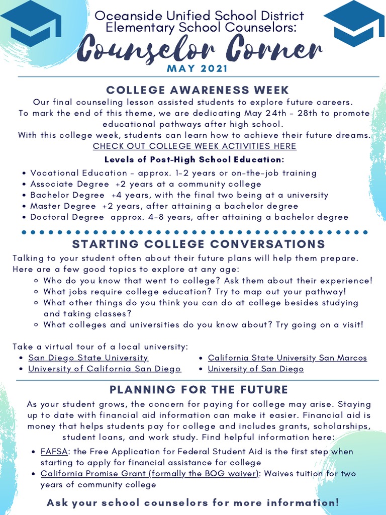SLR Counselor Corner Newsletter | PDF | School Counselor | College