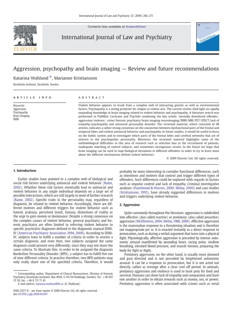Aggression, Psychopathy and Brain Imaging | PDF | Psychopathy ...