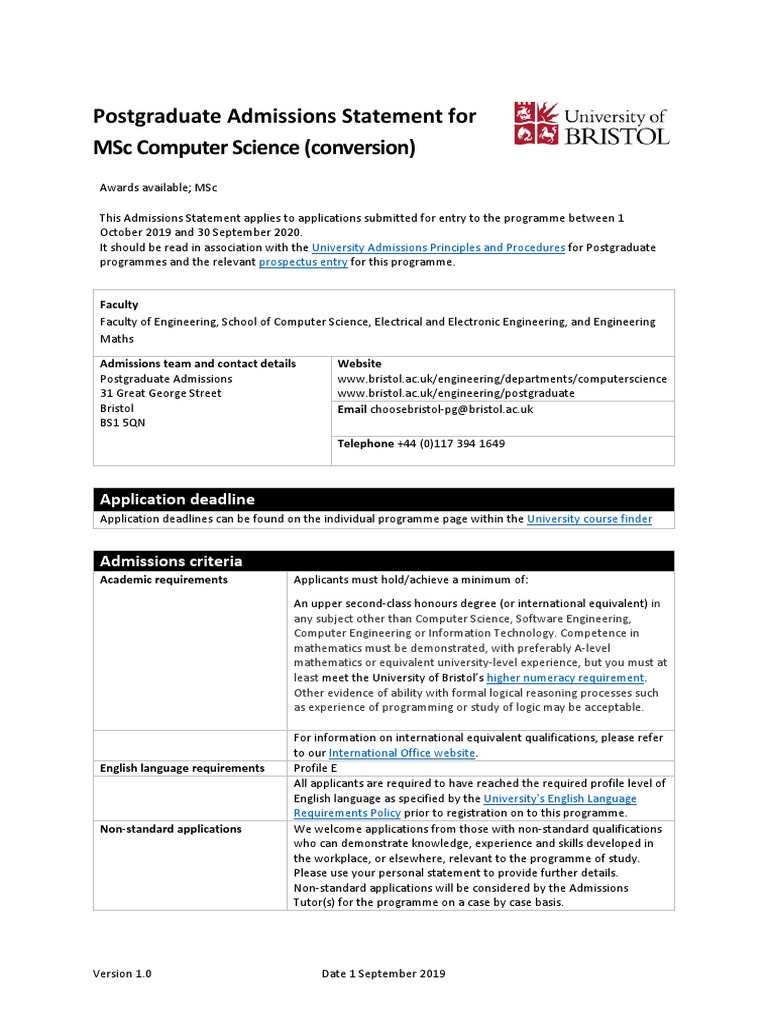 MSc Computer Science Admissions Guide | PDF | University And College ...