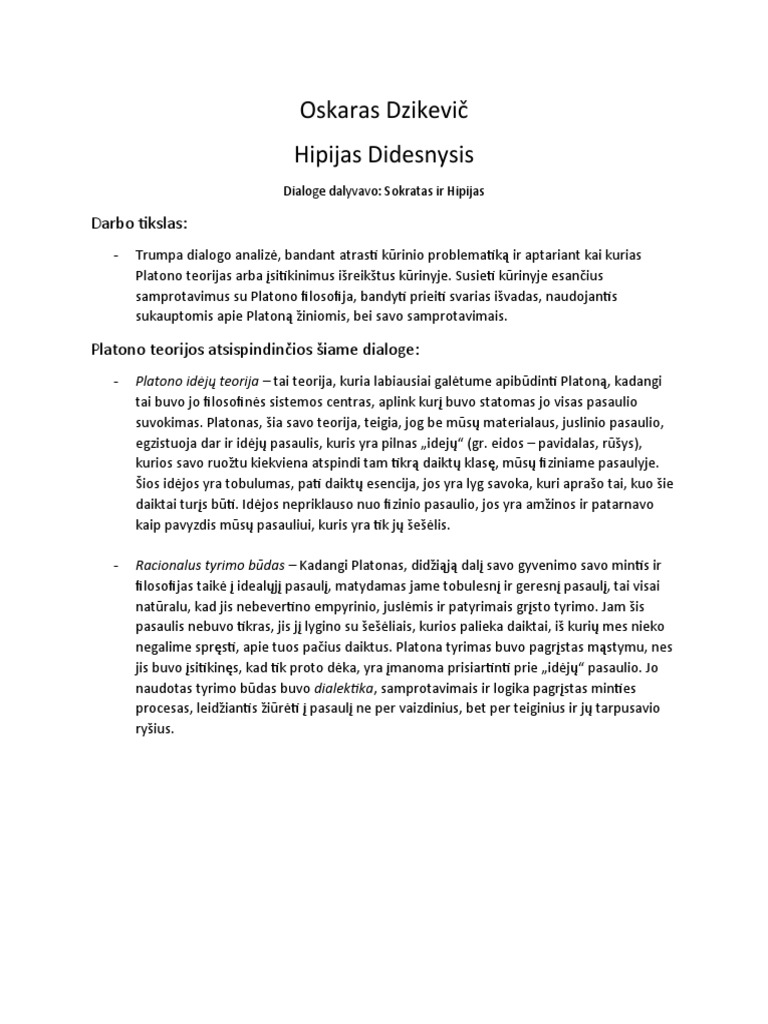 Dzikevič Platonas Hipijas Didesnysis | PDF