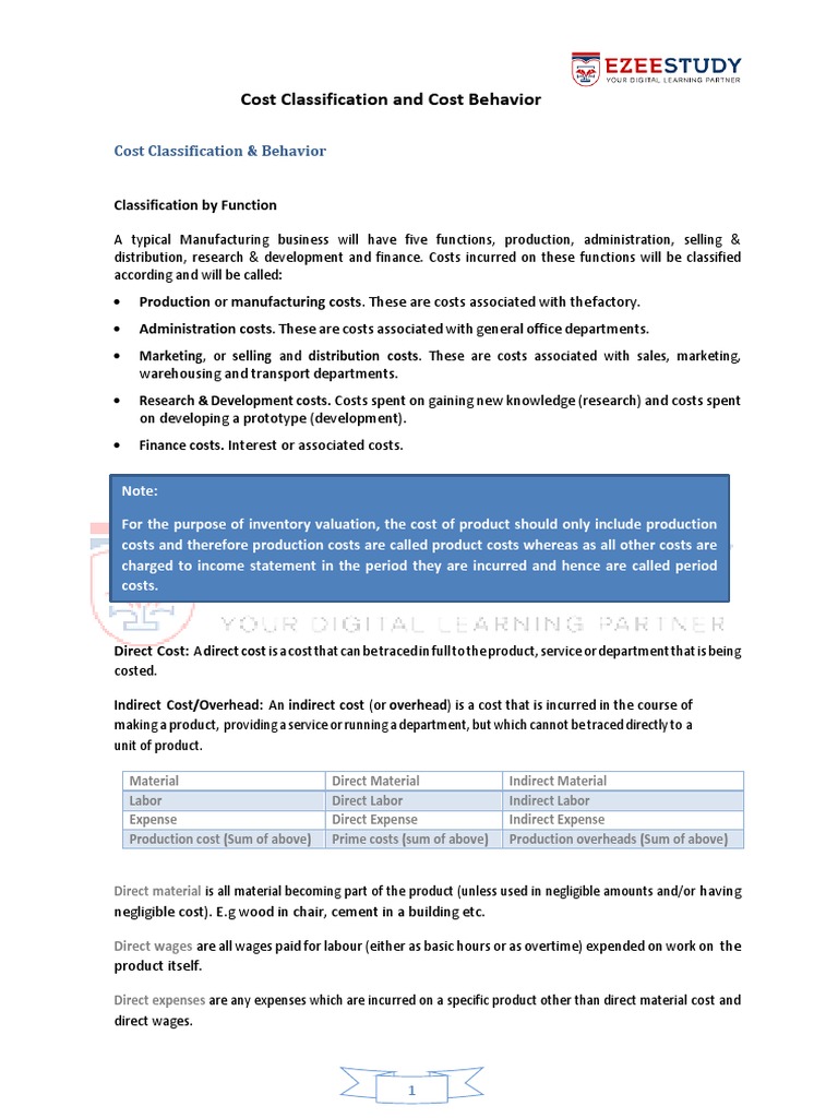 Cost Classification and Cost Behavior | PDF | Cost Of Goods Sold | Cost