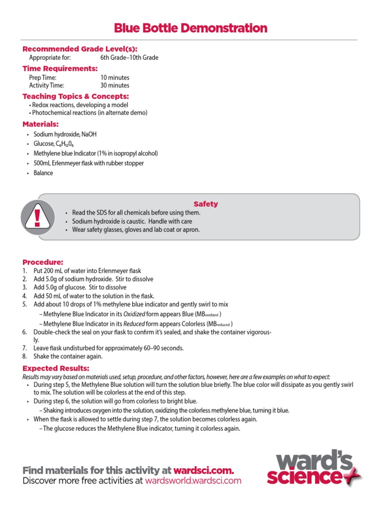 Blue Bottle Chemistry Activity | PDF | Sodium Hydroxide | Chemistry