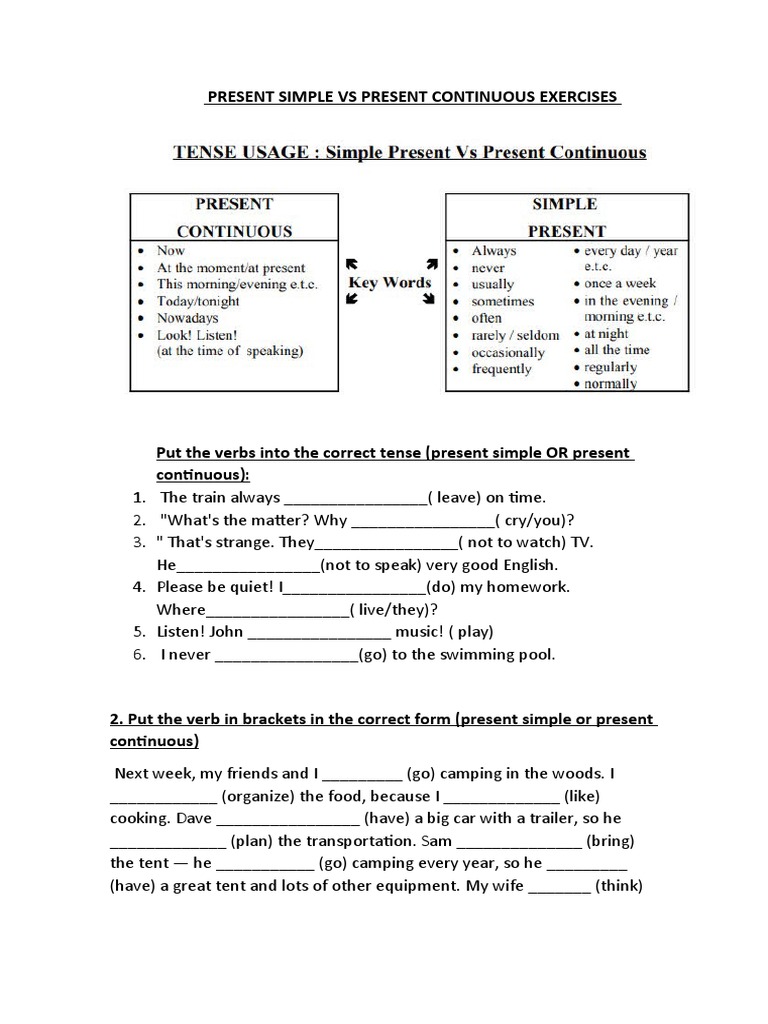 Present Simple VS Present Continuous Exercises | PDF | Linguistics | Syntax