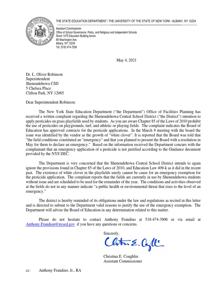 NYSED Shen Letter | PDF | Justice | Crime & Violence