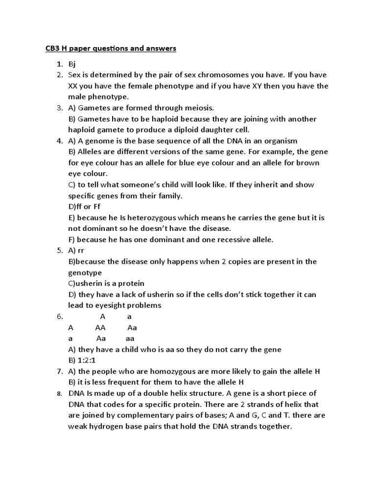 CB3 H Paper Questions and Answers | PDF
