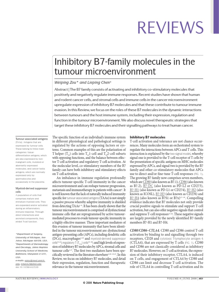 Inhibitory B7 Family Molecules in Tumour Microenvironment | PDF | T ...