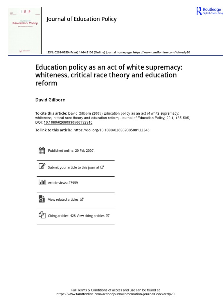 Education Policy and White Supremacy Analysis | PDF | Whiteness Studies ...