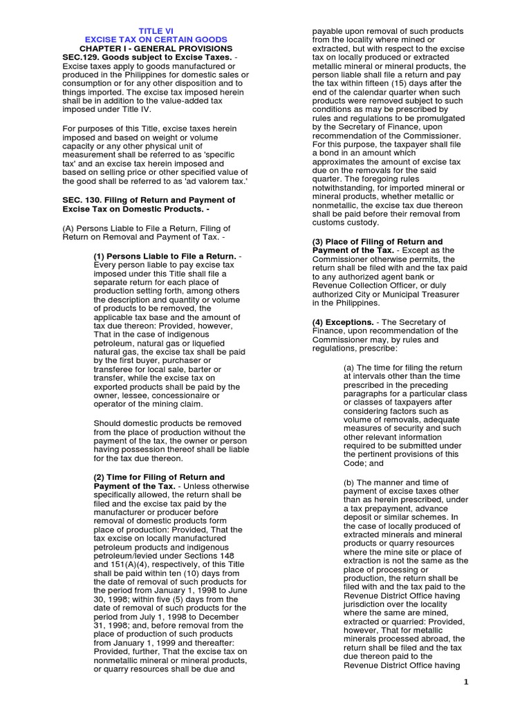 Title Vi Excise Tax On Certain Goods | PDF | Taxes | Excise