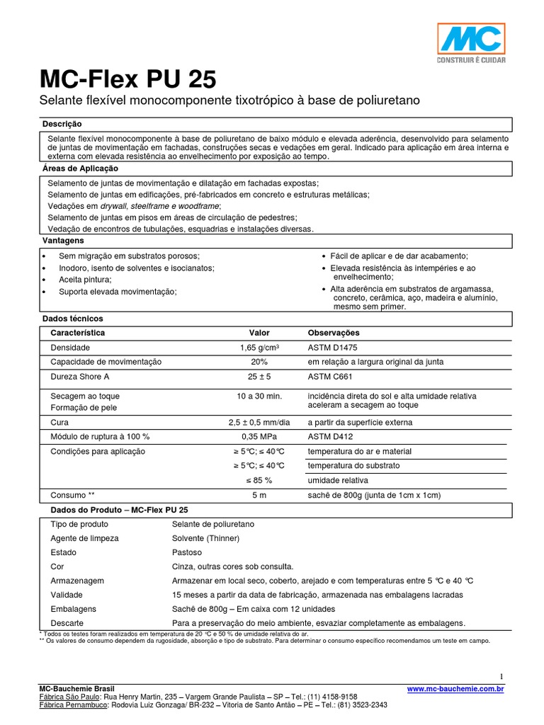 MC-Flex PU 25 | Download grátis PDF | Poliuretano | Materiais