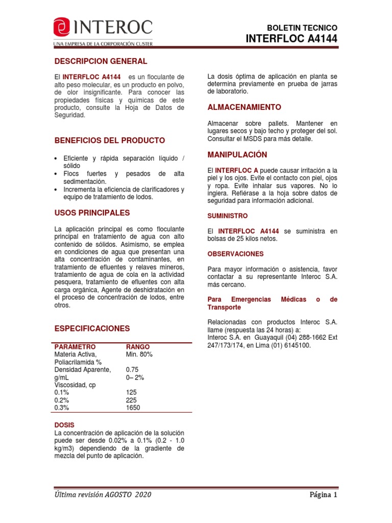 BT Interfloc A4144 | PDF | Agua | Ciencias fisicas