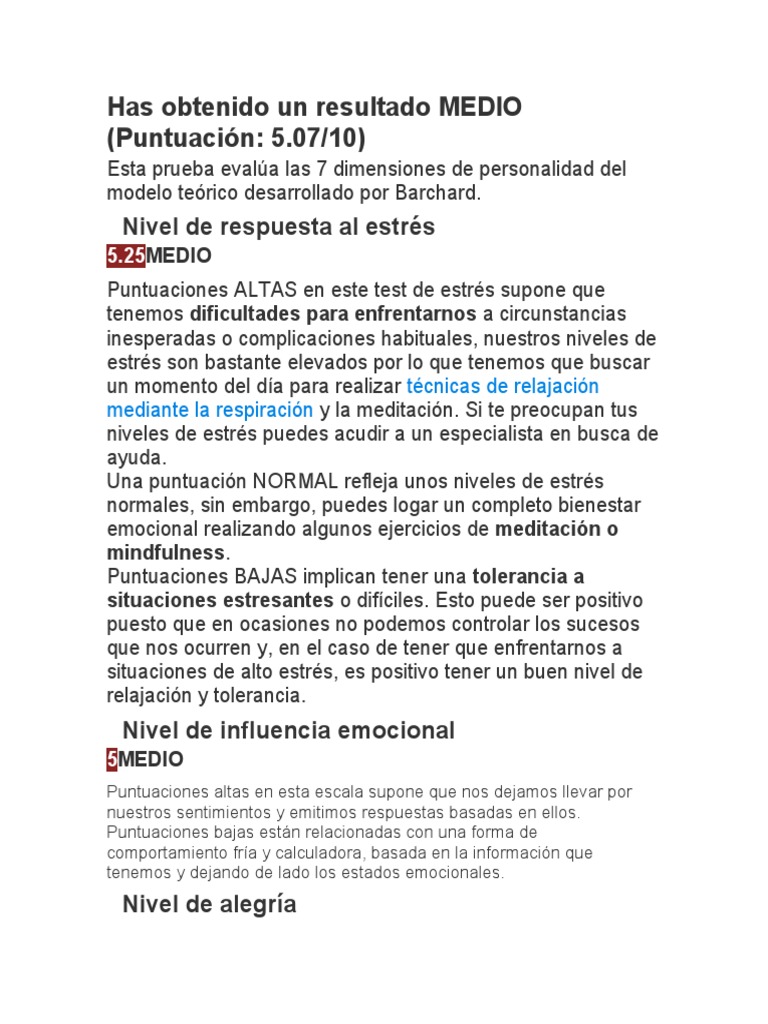 Has Obtenido Un Resultado MEDIO | PDF | Las emociones | Felicidad