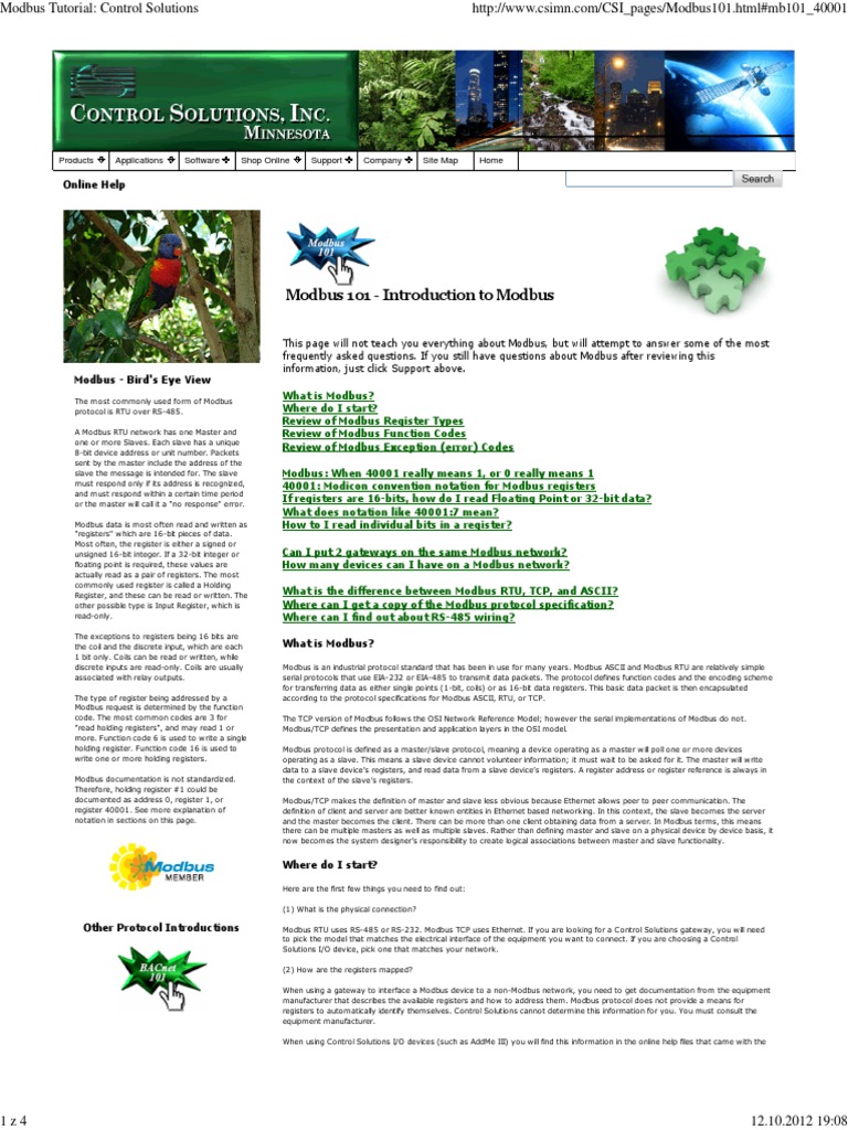 Modbus Tutorial Control Solutions | PDF | Internet Protocol Suite ...
