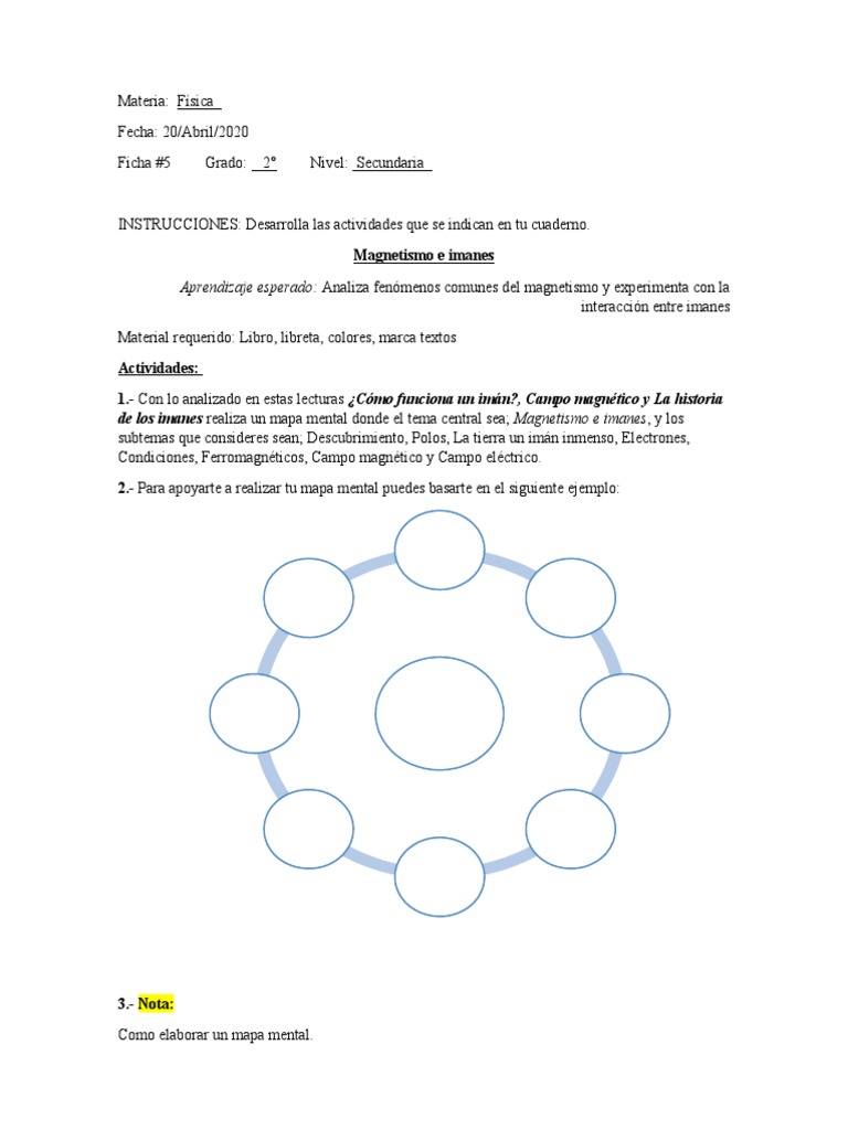 Hoja De Trabajo De Física Sobre Magnetismo Campo Magnético Fórmulas