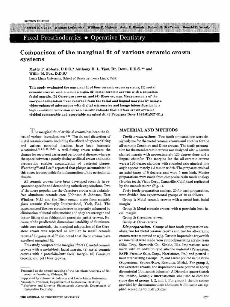 Comparison of The Marginal Fit of Various Ceramic Crown Systems | PDF ...