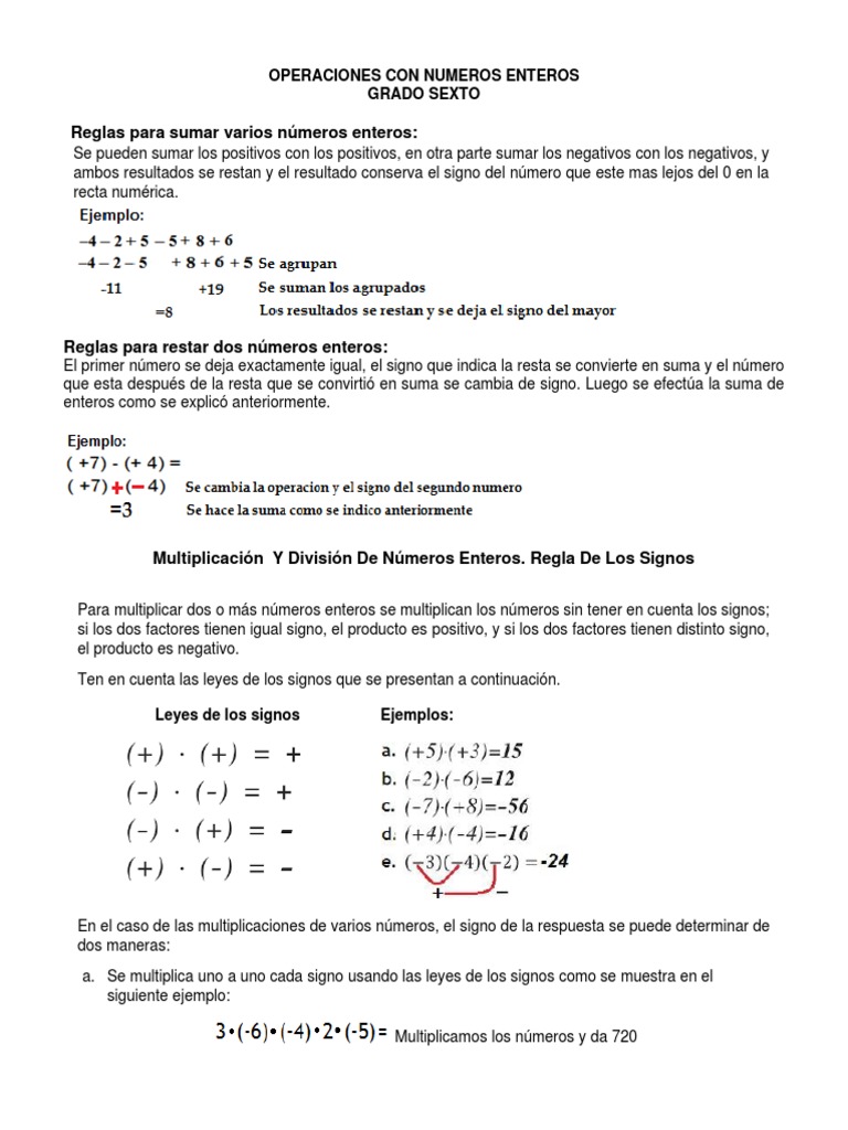 Taller 7.1 Operaciones Con Numeros Enteros | PDF | Entero | División ...