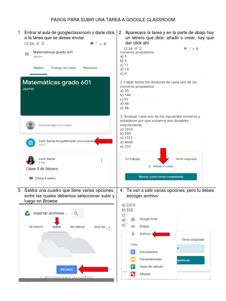 Pasos para Subir Una Tarea A Google Classroom | PDF