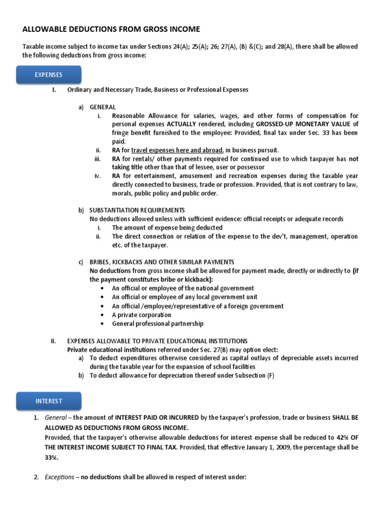 Allowable Deductions From Gross Income - Reviewer | PDF | Taxation In ...