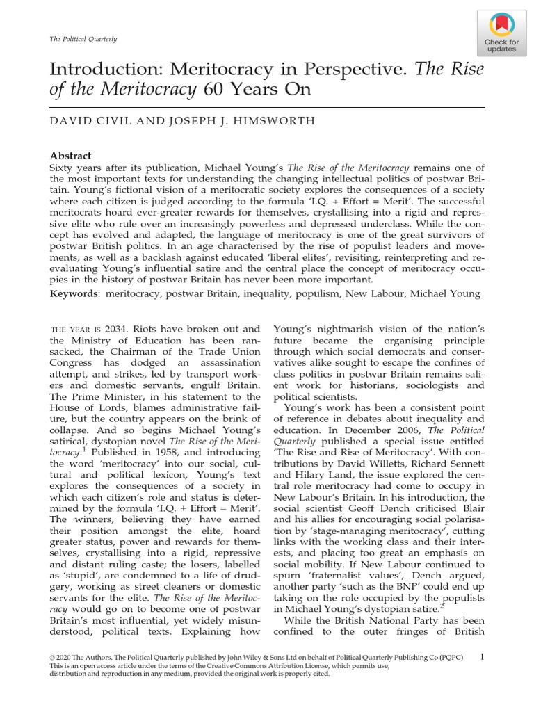Introduction Meritocracy in Perspective The Rise o | PDF | Meritocracy ...