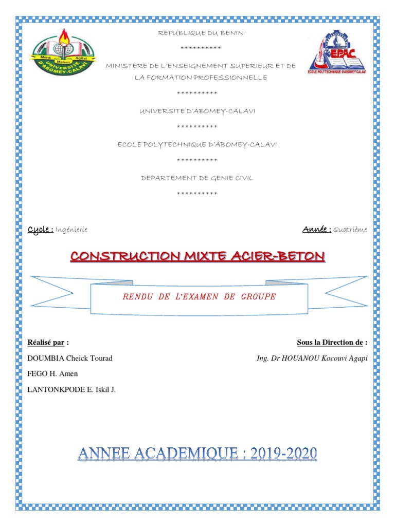 Projet Construction Mixte Doumbia Fego Lantonkpode | PDF | Béton armé | Flexion (matériau)